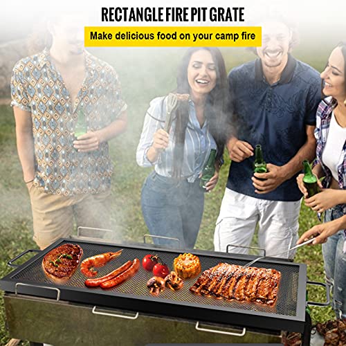 VEVOR Rectangle Fire Pit Grate, X-Marks Rectangle Grill Grate, Black Steel Fire Grate, Fire Pit Cooking Grate with Handles, Fire Grill Grate for Fire Pit, (44 x 15-inch)