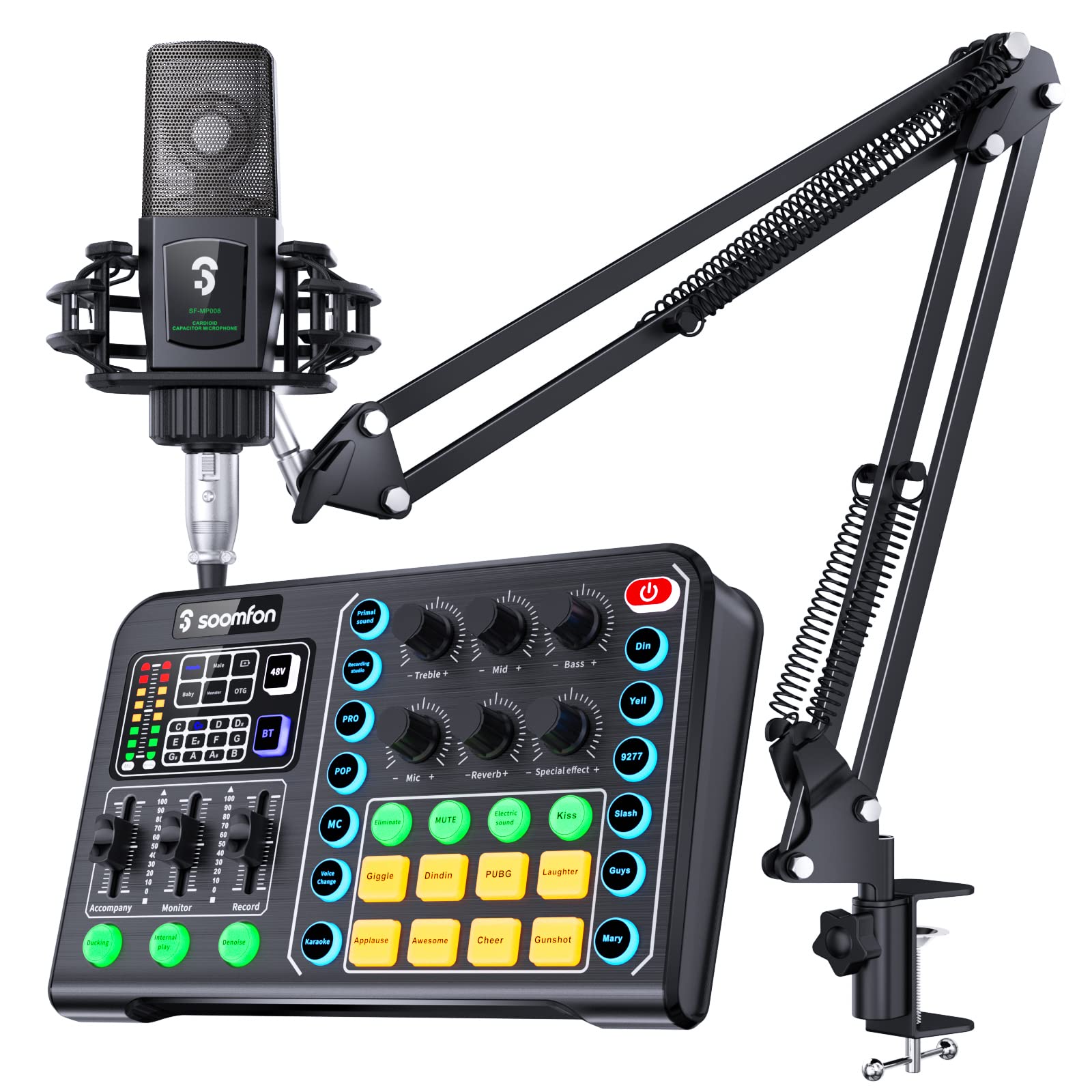SOOMFON Podcast Equipment Bundle Condenser Microphone with Live Sound Card Mixer, Recording Studio Package Equipment for Podcasting, Live Streaming, Broadcasting and Recording