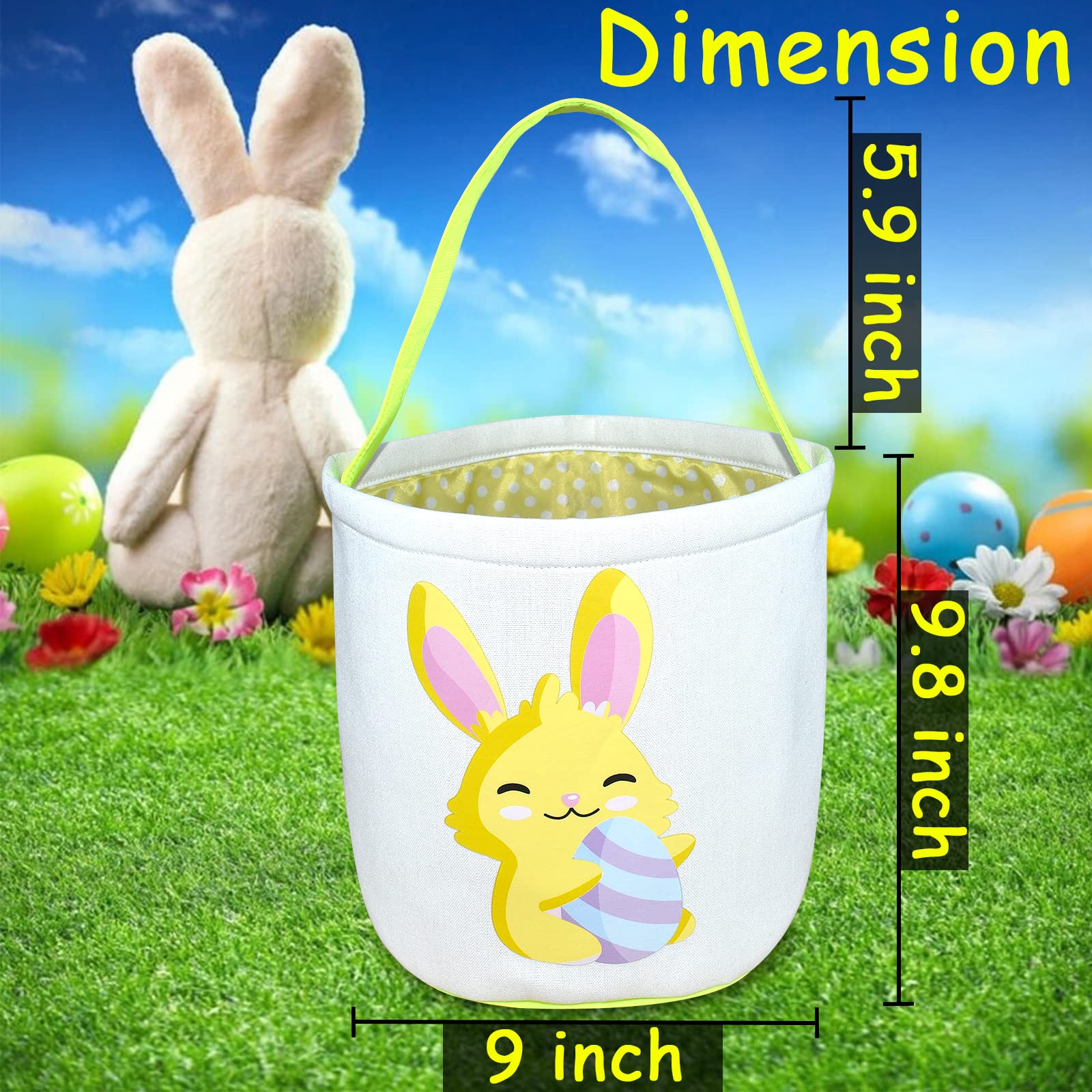 ZXSWONLY 3PACK Easter Baskets for Kids, Canvas Easter Basket Empty, Easter Bunny Basket Bulk for Boys/Girls, Perfect for Easter Eggs Hunting, Party Decoration and Carry Gifts/Candy/Eggs.