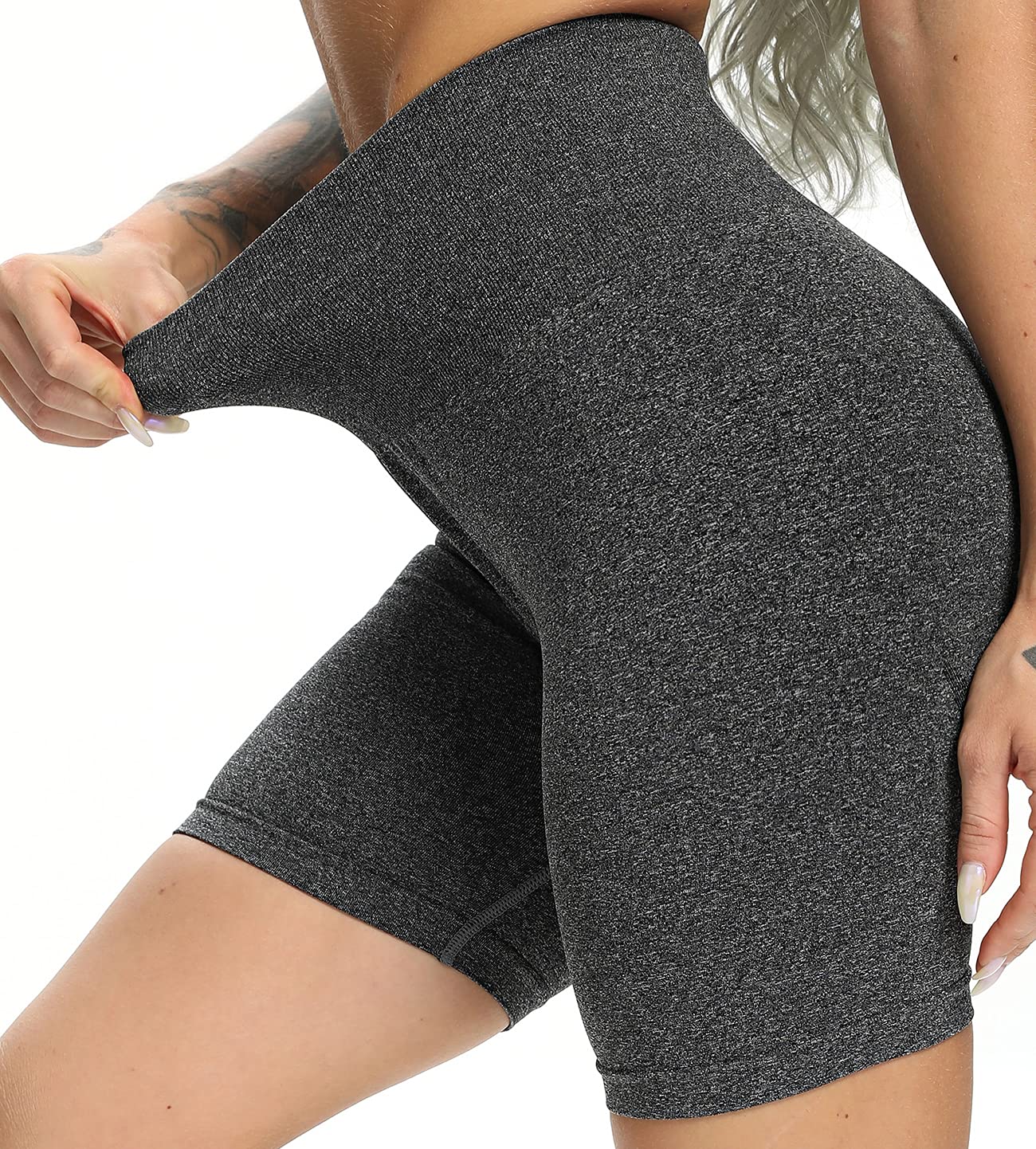 SEASUM Women Butt Lifting Biker Shorts Workout Gym Contour Seamless Shorts High Waisted Scrunch Booty Leggings L