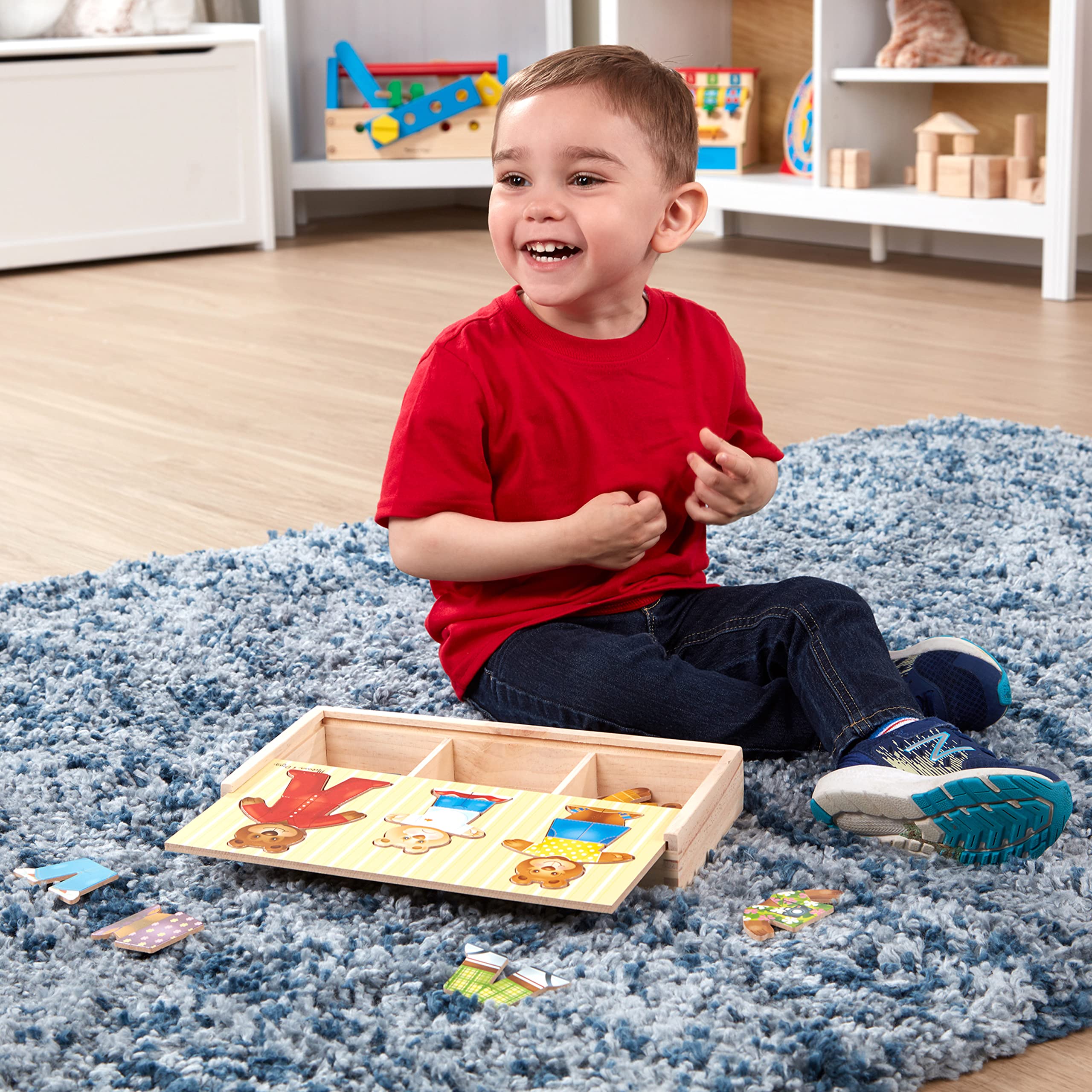 Melissa & Doug Mix 'n Match Wooden Bear Family Dress-Up Puzzle With Storage Case (45 pcs) - Wooden Teddy Bear Puzzle, Sorting And Matching Puzzles For Toddlers Ages 3+