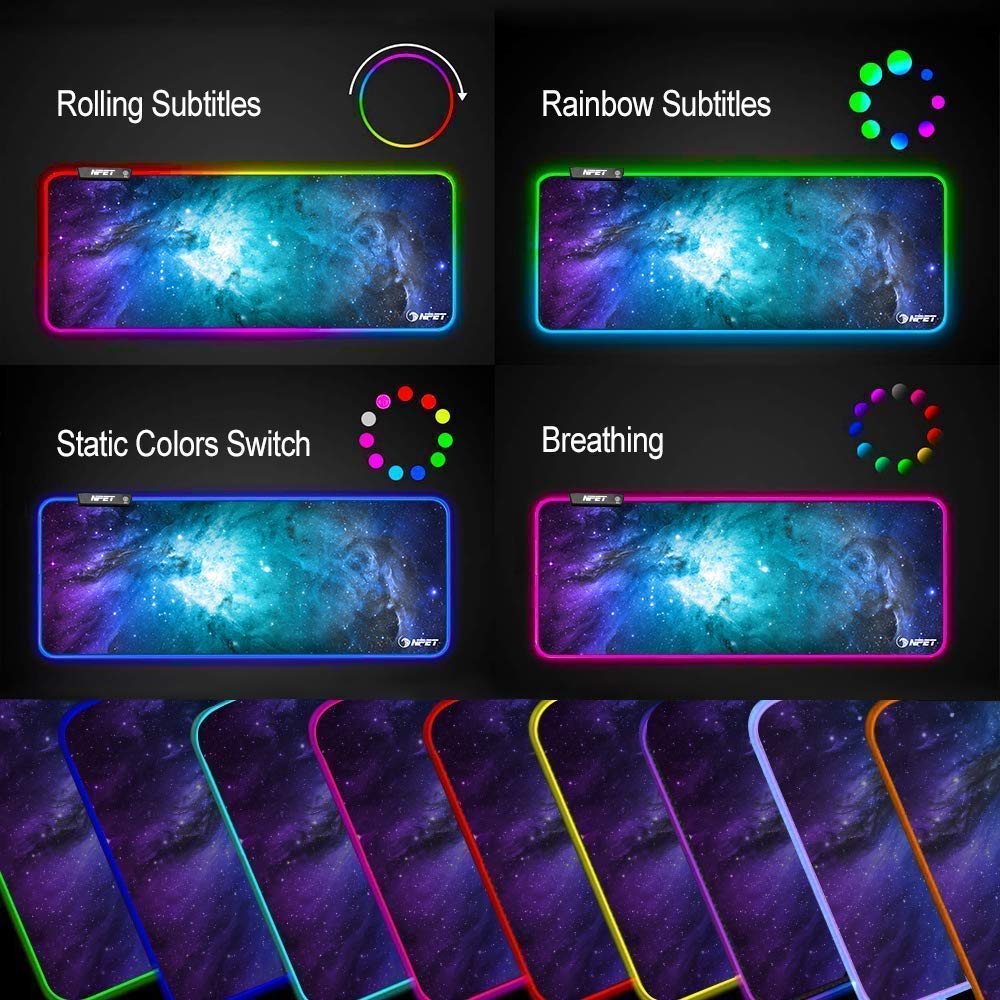 NPET Gaming Keyboard and RGB Gaming Mouse Pad Bundle, Wired Floating Rainbow Keyboard, 31.5 X 11.8 Inch 12 Lighting Modes, Touch Control, Durable Stitched Edges LED Mouse Pad