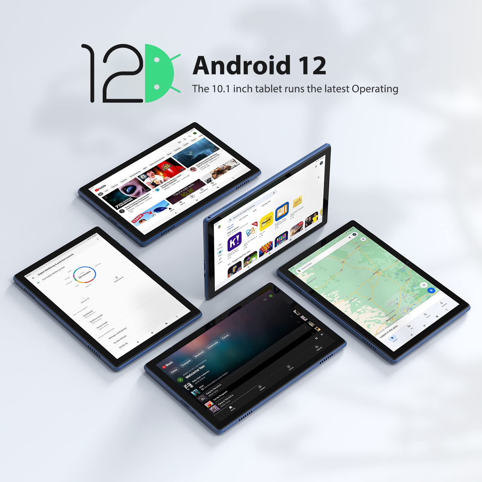 YOTOPT Android 12 Tablet, 10 inch Tablets 4GB RAM, 64GB ROM 1TB Expand, Android Tablet IPS HD Touch Screen, Dual Camera, Bluetooth, Parent Control, WiFi Tablet, Blue