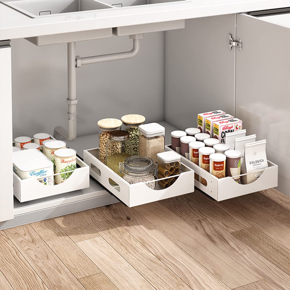 Silintion Under Sink Organizers and Storage-1-Tier Heavy Duty Metal Pull Out Drawers Under Cabinet Organizers Around Plumbing, for Under Kitchen Bathroom Sink Organizers and Storage