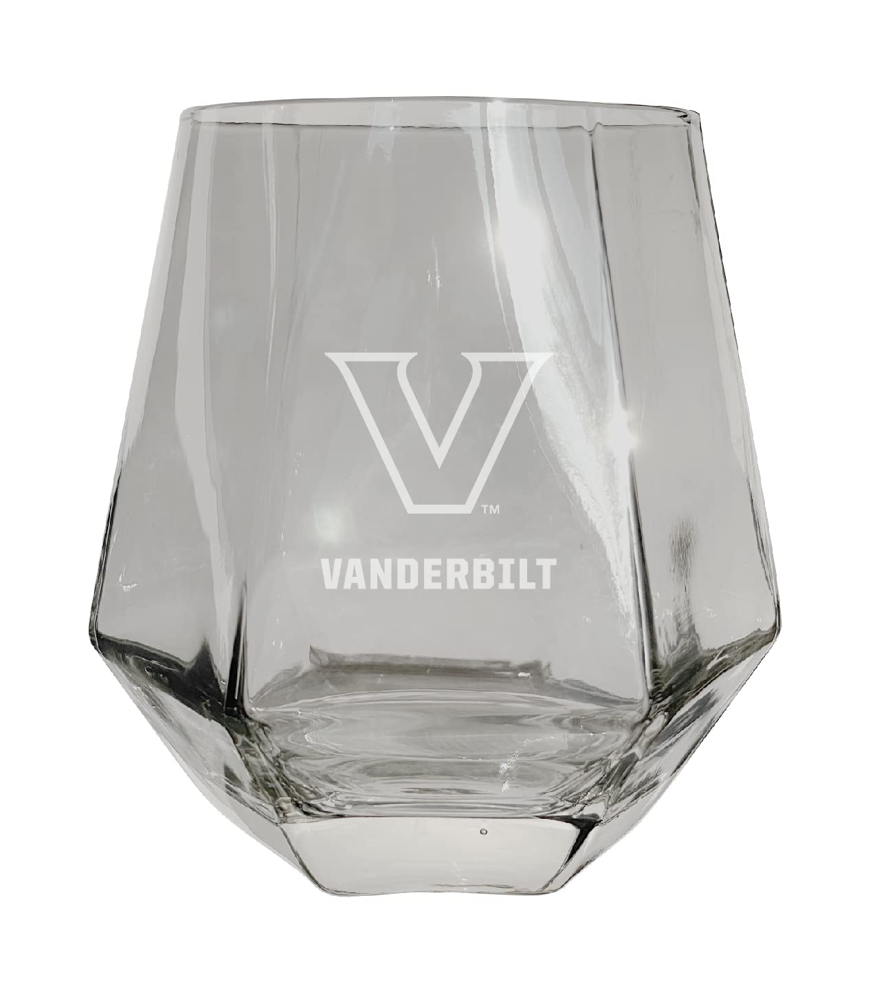 R and R Imports Vanderbilt University Etched Diamond Cut Stemless 10 Ounce Wine Glass Clear 2-Pack Officially Licensed Collegiate Product