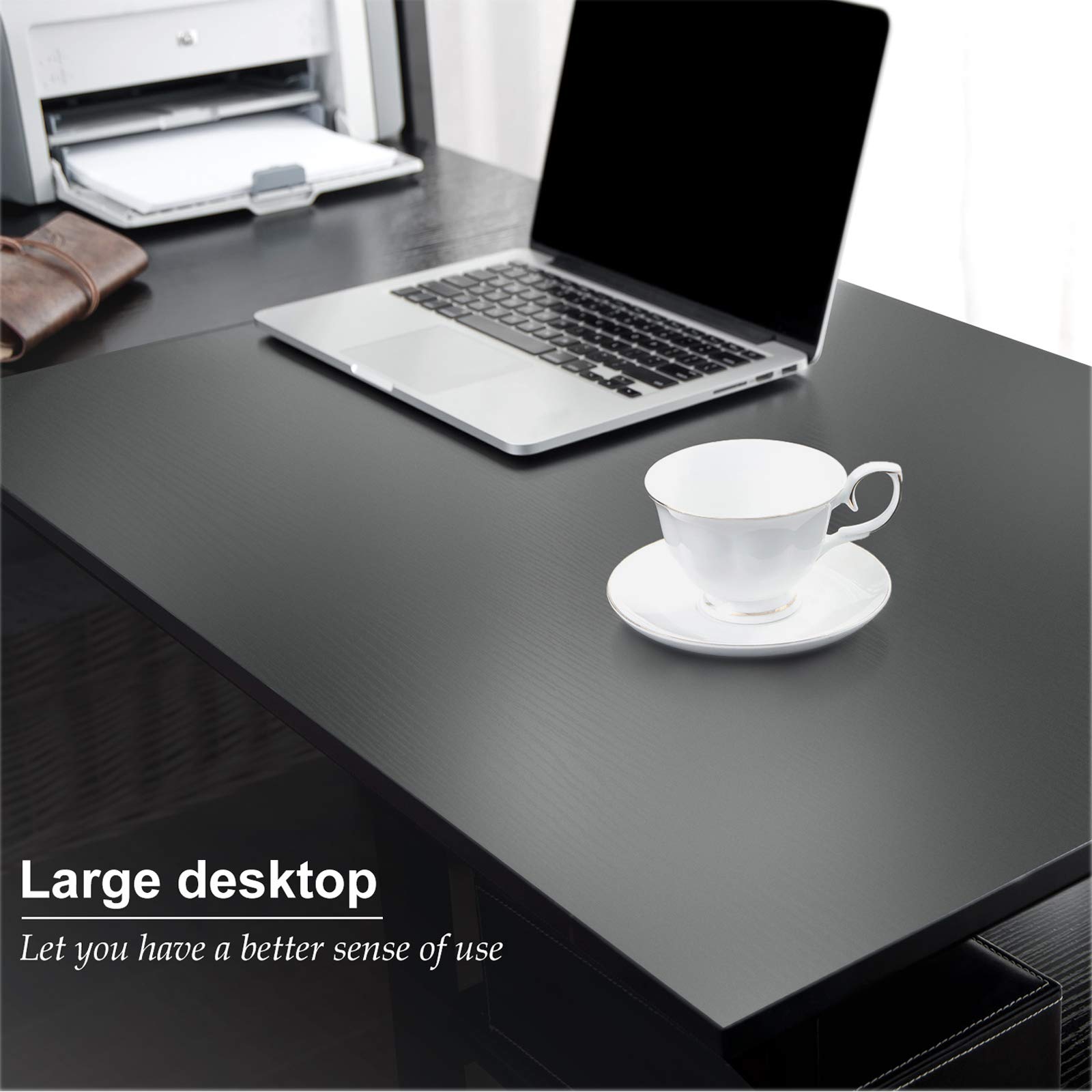NA Computer Desk - 55" Large Home Office Desk for Workstation, Study Writing Gaming Table with 5 Tier Book Shelves and 2 Tier Open Storage Hutch, Black