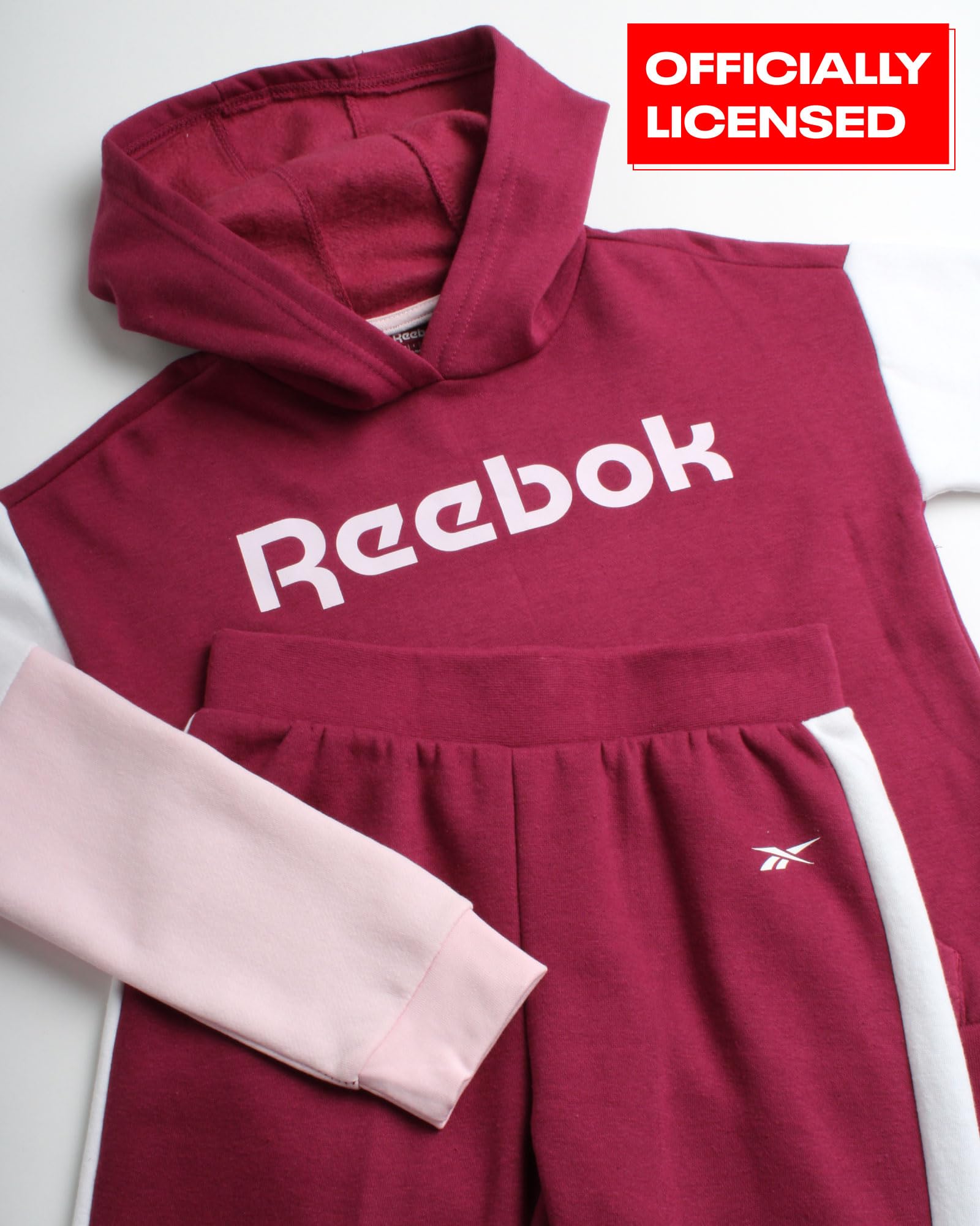 Reebok Girls' Jogger Set - 2 Piece Hoodie Sweatshirt and Sweatpants Sweatsuit (Size 4-12), Size 8, Neon Melon