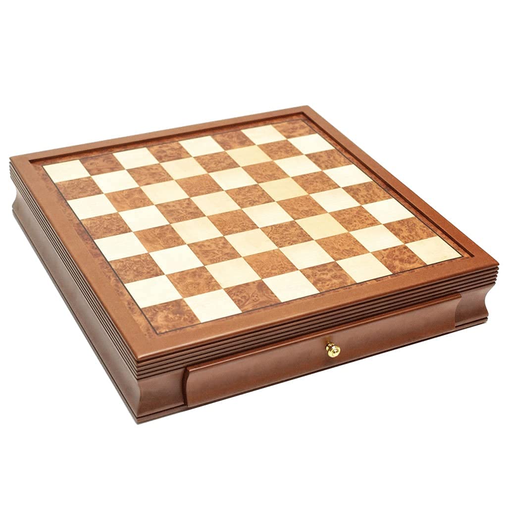 Wooden Chess Box Chess Board Chess Piece Storage Box with Drawer 16 Slot Built-in Storage Compartment for Chess Set Game Chess Set (Large Chess Box)