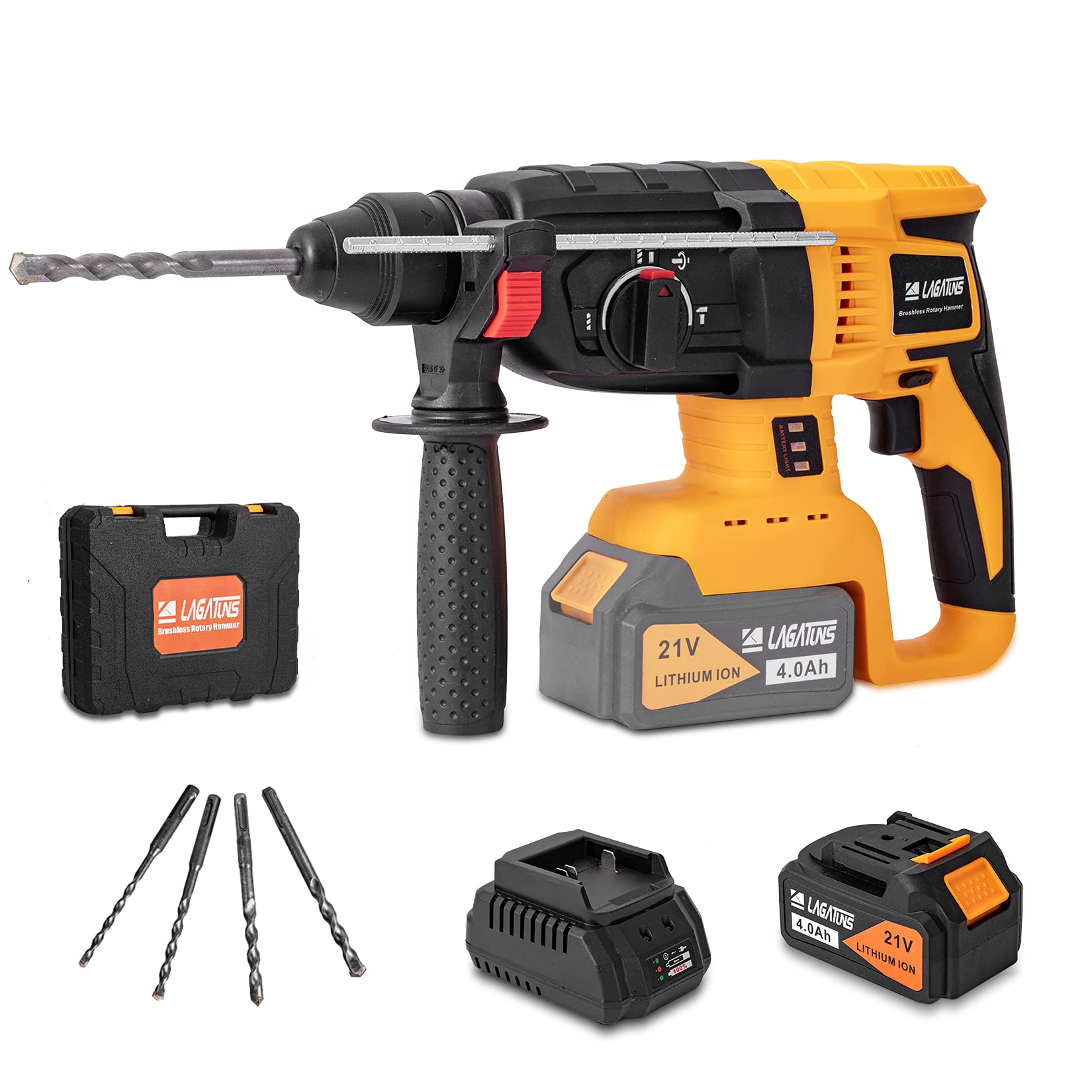 Rotary Hammer Drill ,3-in-1 Mode Brushless Impact Drill with Safety Clutch,with 21V 4.0Ah 2000mA Battery, SDS-Plus 1/2 inch