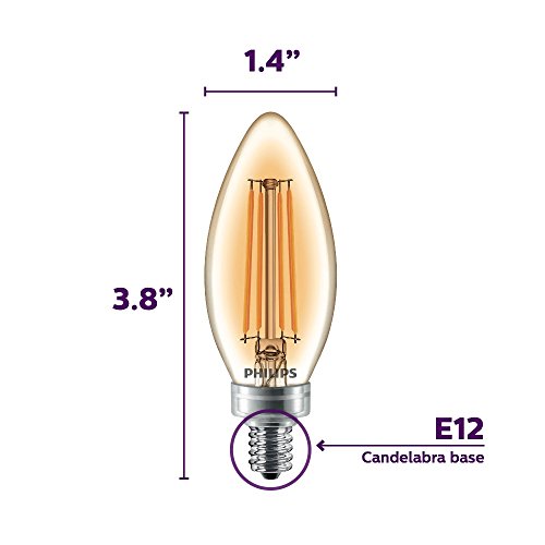 Philips LED Classic Amber Glass B11 Dimmable Filamant Light Bulb: 2000-Kelvin, 4-Watt (40-Watt Equivalent), E12 Base, Amber, 6-Pack