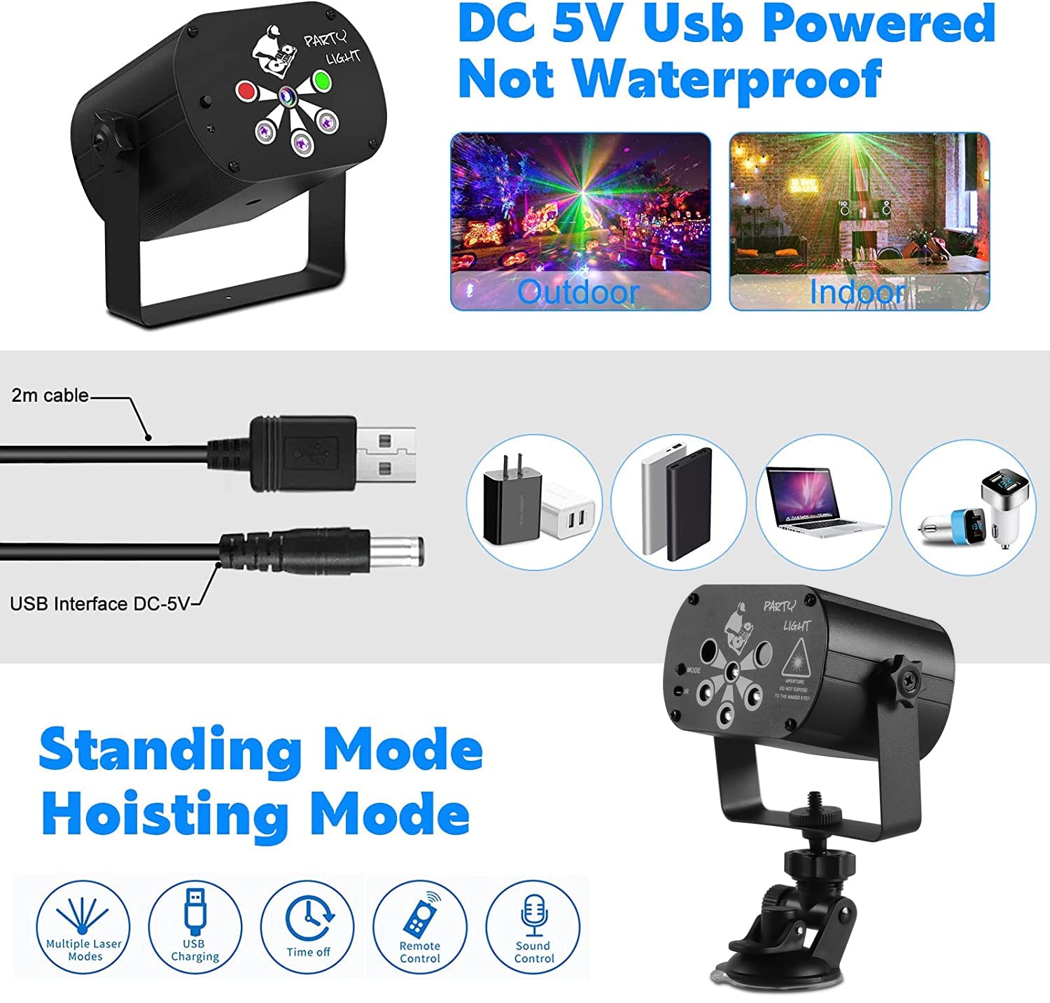 Party Lights, 6 Lens Club Light DJ Disco Lights, Sound Activated RGB Rave Lights, Dj Light with Remote Control for Halloween Decorations Karaoke Pub Wedding