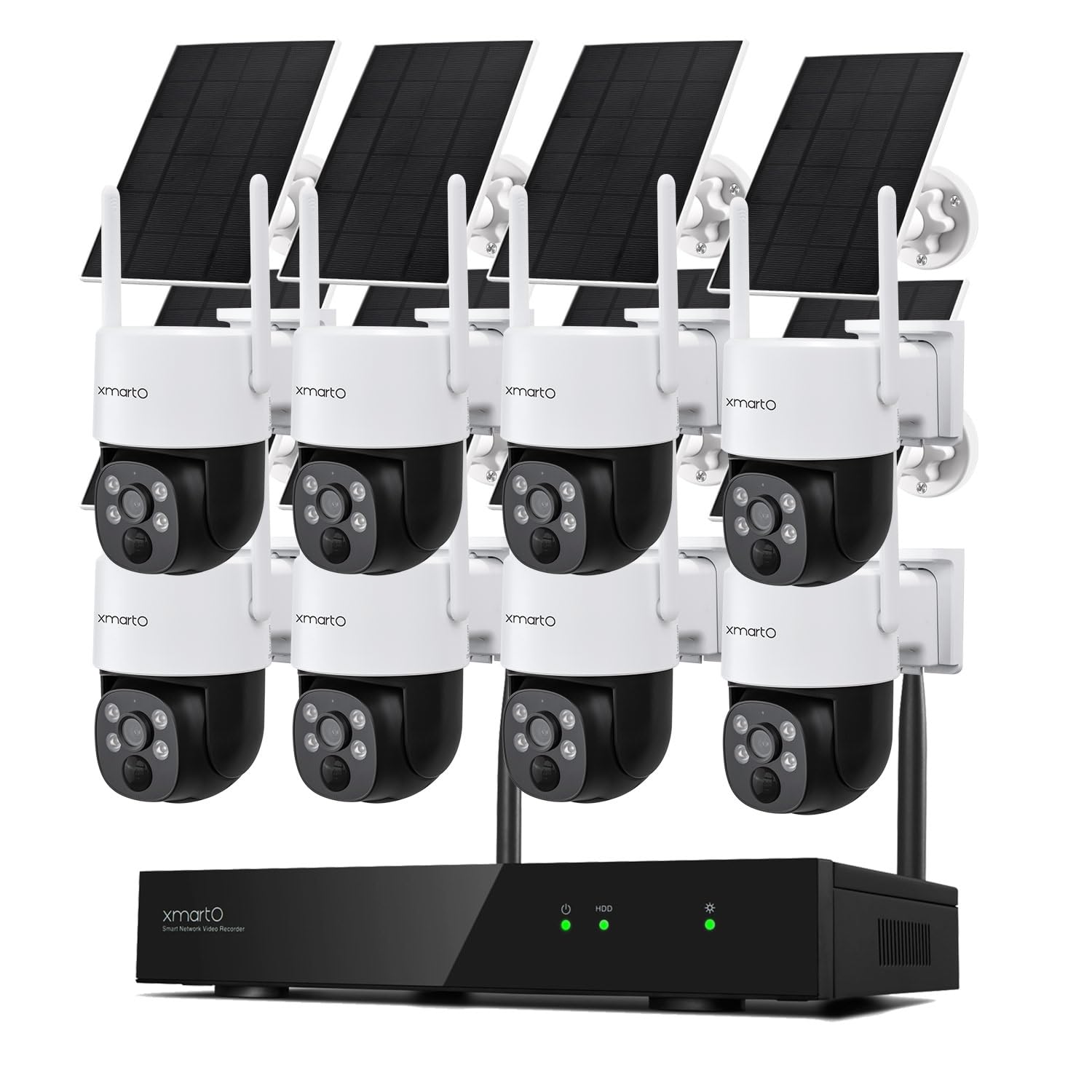 xmartO [Night Color] QHD Solar Powered Wire-Free Home Security Camera System Wireless Outdoor Pan/Tilt/Zoom (Eternal Solar Power, Thermal Motion Detection, Spot Lights and Siren, SD,NVR & Cloud Storag