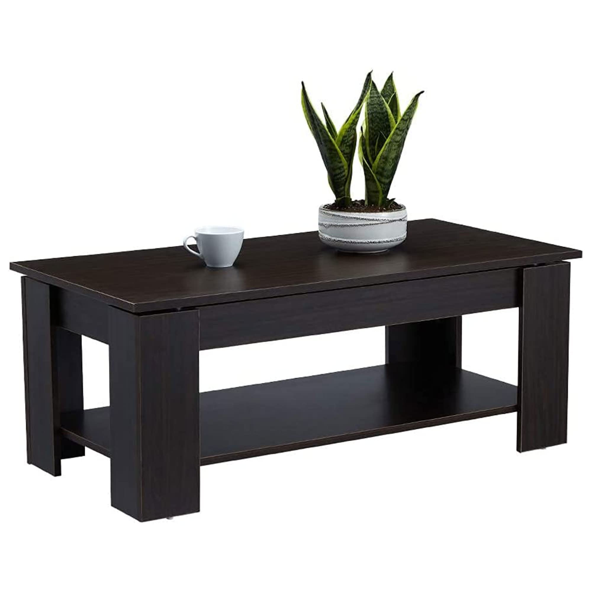 MELLCOM Lift Top Coffee Table,Rustic Coffee Table Lift Tabletop with Hidden Compartment,Pop-Up Storage Cocktail Table with Adjustable Steel Frame, Dining Table for Living Room, Wood/Dark Brown
