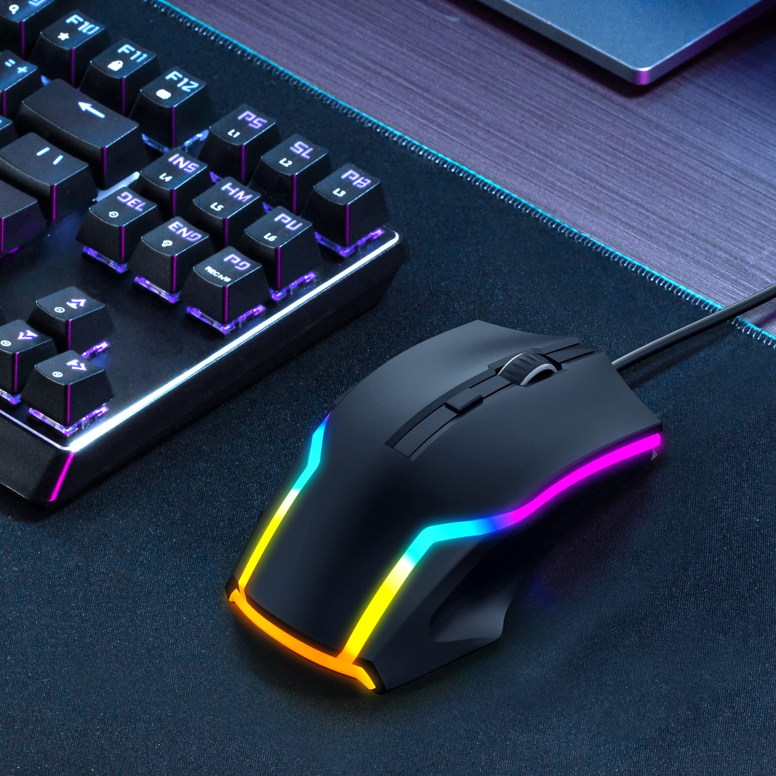 WEEMSBOX Gaming Mouse Wired, PC Computer Mice with 7 RGB Backlit Modes, Gamer Computer Mouse[8000 Adjustable DPI]- 6 Programmable Buttons for Windows PC Laptop