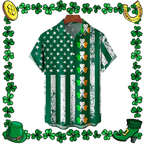 Shirts for Men Plus Size Short Sleeve Lapel Button Graphic T-Shirts Comfortable St. Patrick's Day Tees Gifts for Him