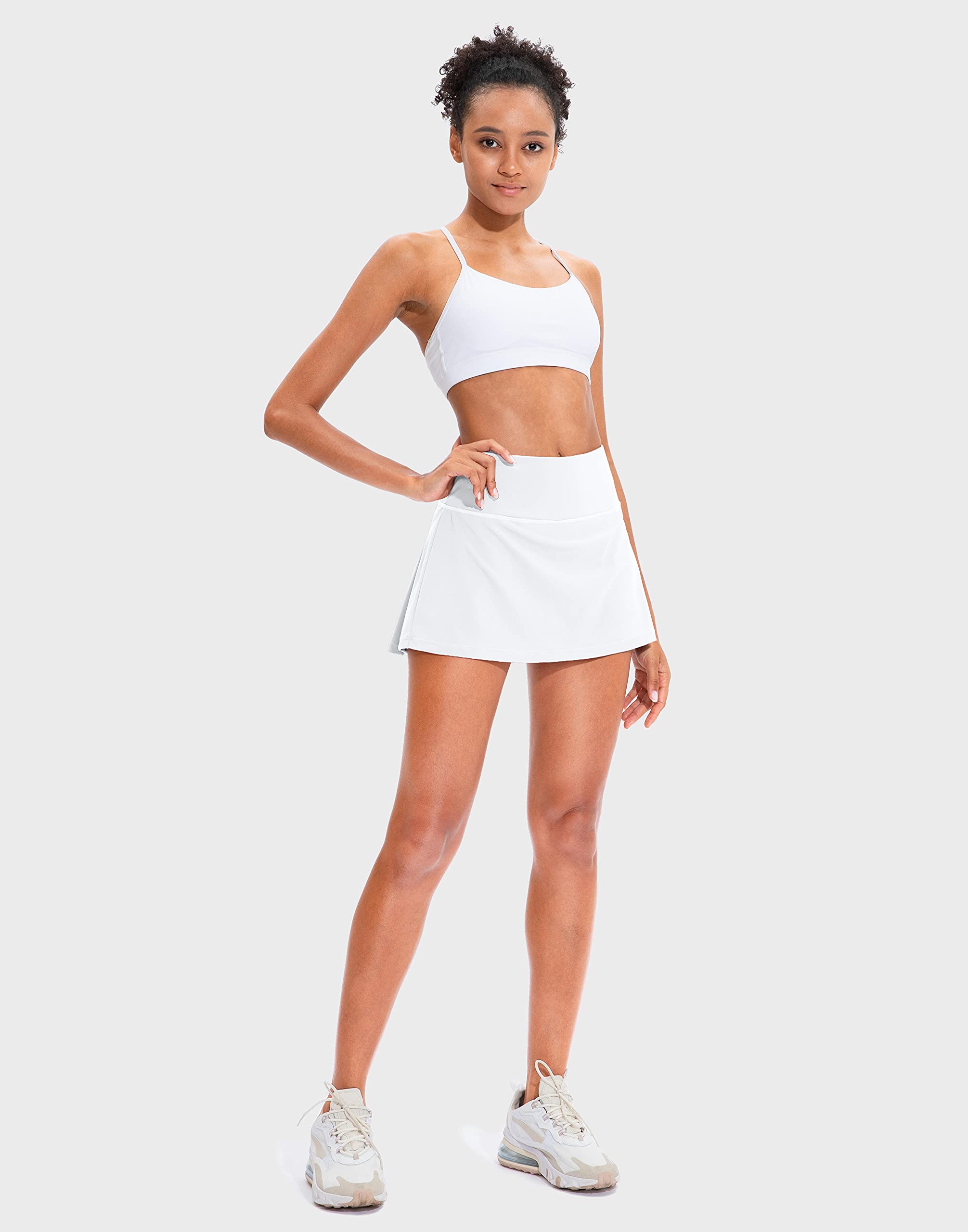 Soothfeel Pleated Tennis Skirt for Women with Pockets Women's High Waisted Athletic Golf Skorts Skirts for Workout Running(White, M)