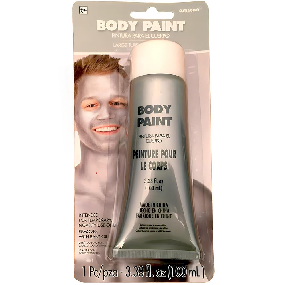 Silver Body Paint for Halloween - 3.4 oz. (1 Pc.) - Vibrant & Easy-to-Apply Costume Makeup, Perfect for Props and Parties