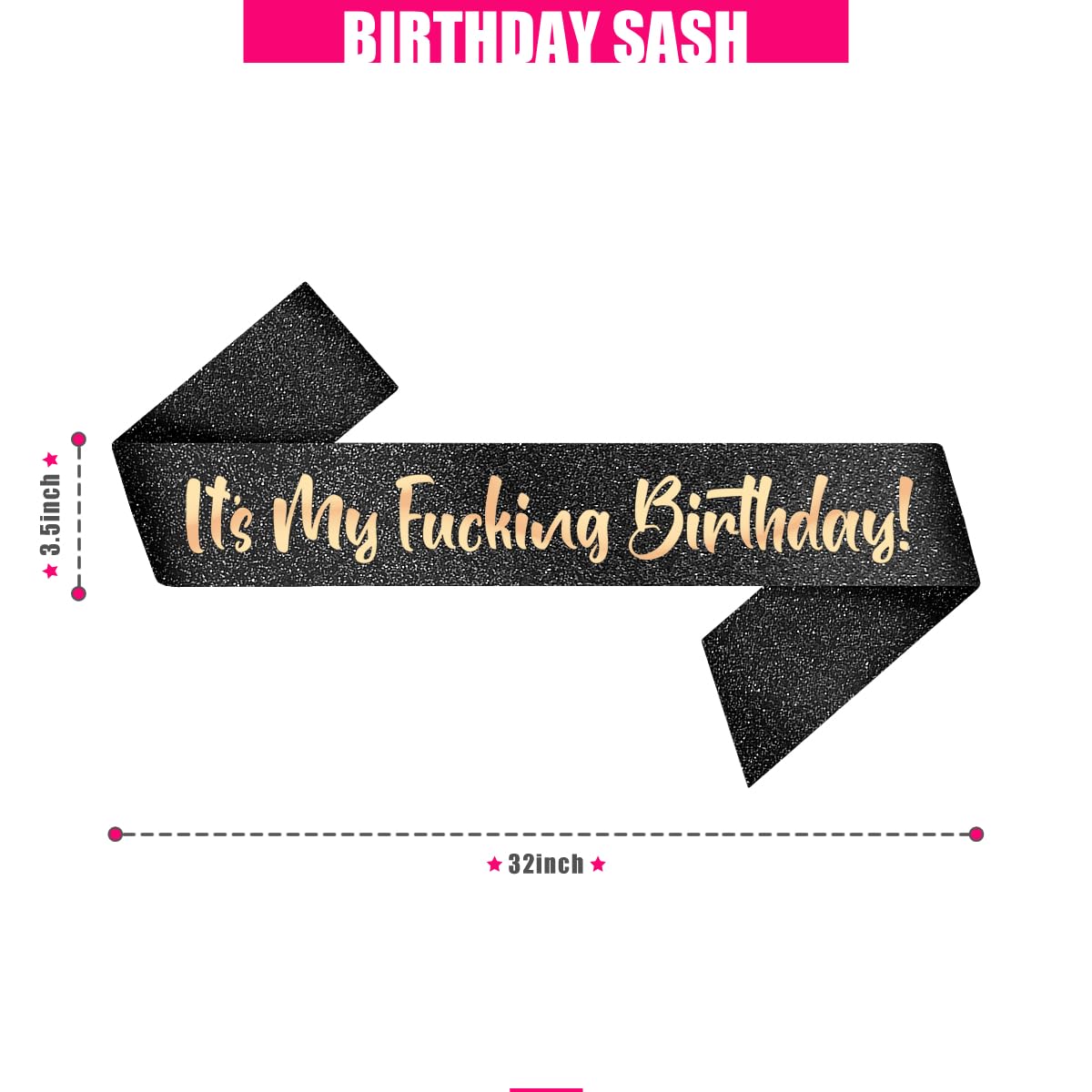 PartyForever Birthday Party Sash Decorations It's My Fucking Birthday Sash Made of Black Glitter Fabric with Gold Letters