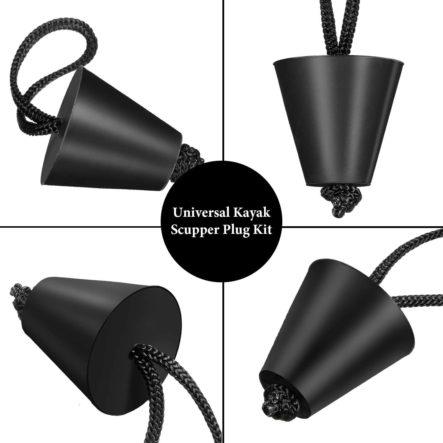 michebizzzz Universal Kayak Scupper Plug Silicone Scupper Plugs Kayak Canoe Drain Stopper with Lanyard for Kayak Plug Replacement Part 8 Pieces (Black)