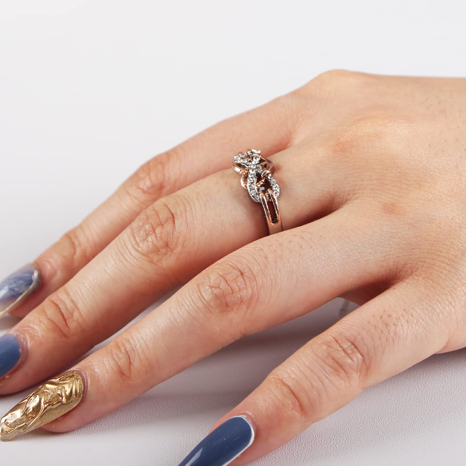 Rose Gold Heart Ring, Two Tone Interlocking Heart Infinity Anchor Rope Promise Ring for Woman, Alloy Materials Size 9