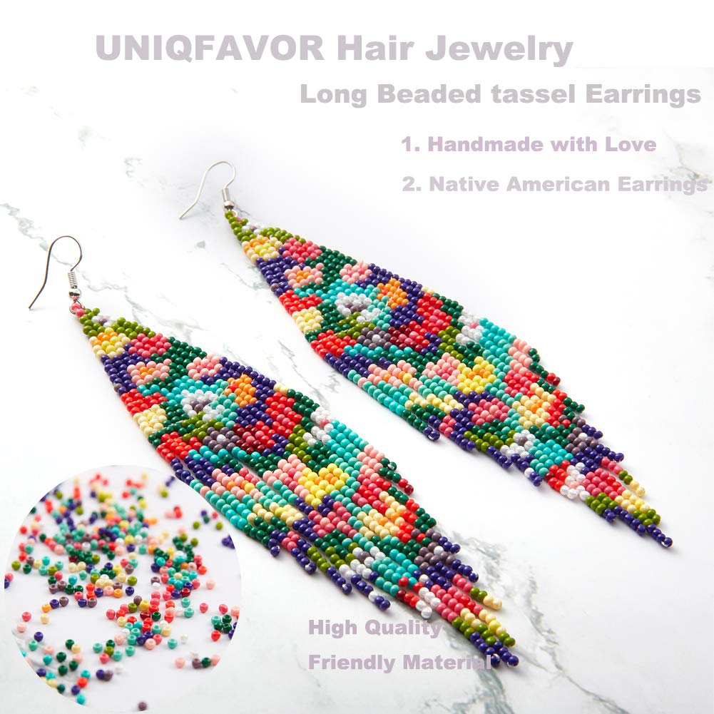 Long Beaded Tassel Earrings - Bohemian Fringe Drop Earrings Statement, Seed Bead Tribal Dangle Earrings, Pendientes De Borla, Idea for Women, Valentine