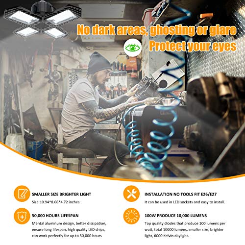 PIMDIR LED Garage Light 2PACK, 100 Watts 10000 Lumen Daylight Garage Lighting, E26 E27 Shop Light for Workshop, Garage and Basement Visit The Store