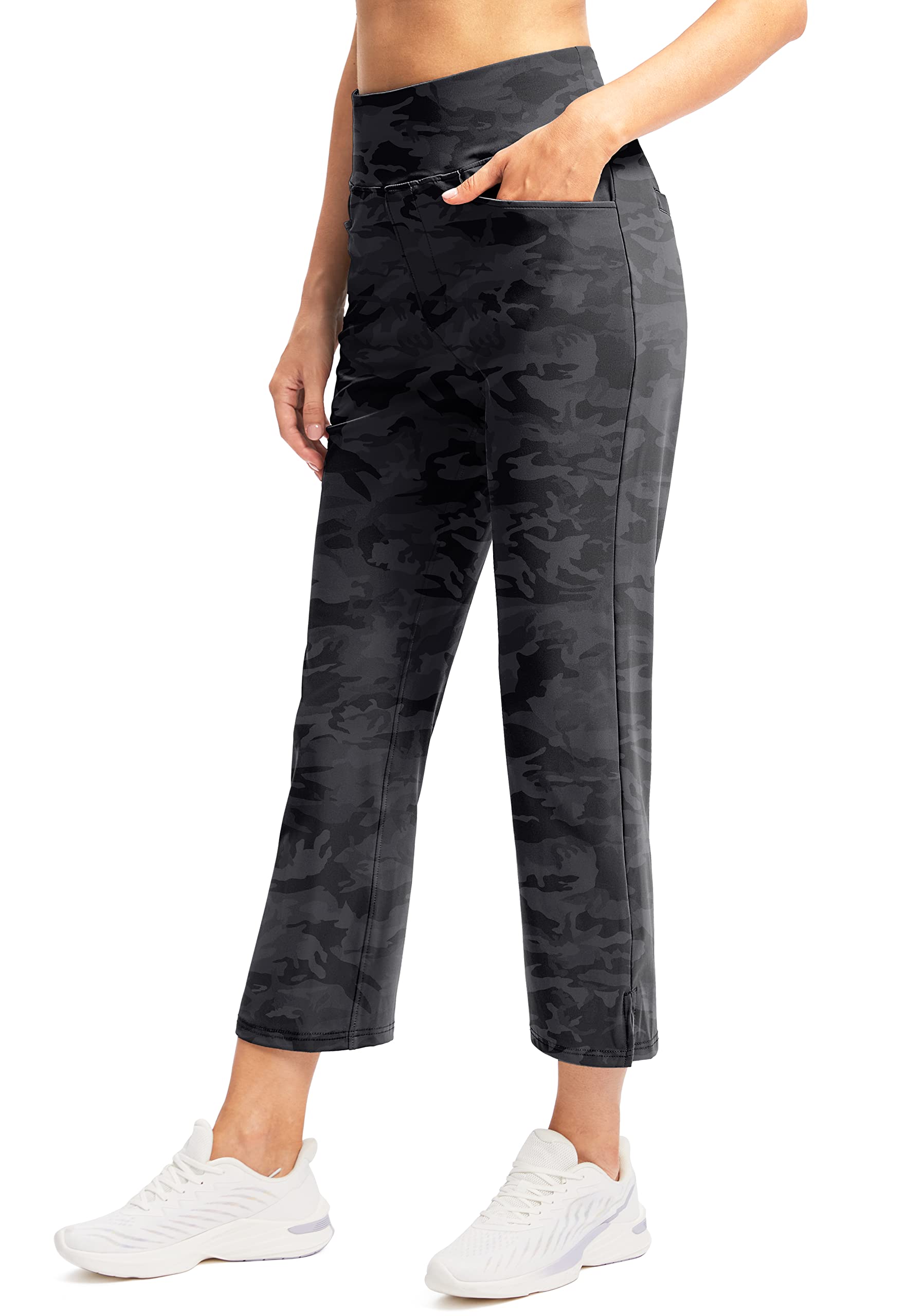 Soothfeel Women's Golf Pants with 5 Pockets High Waisted Stretch Sweatpants Travel Athletic Work Ankle Pants for Women (Grey Camo, L)