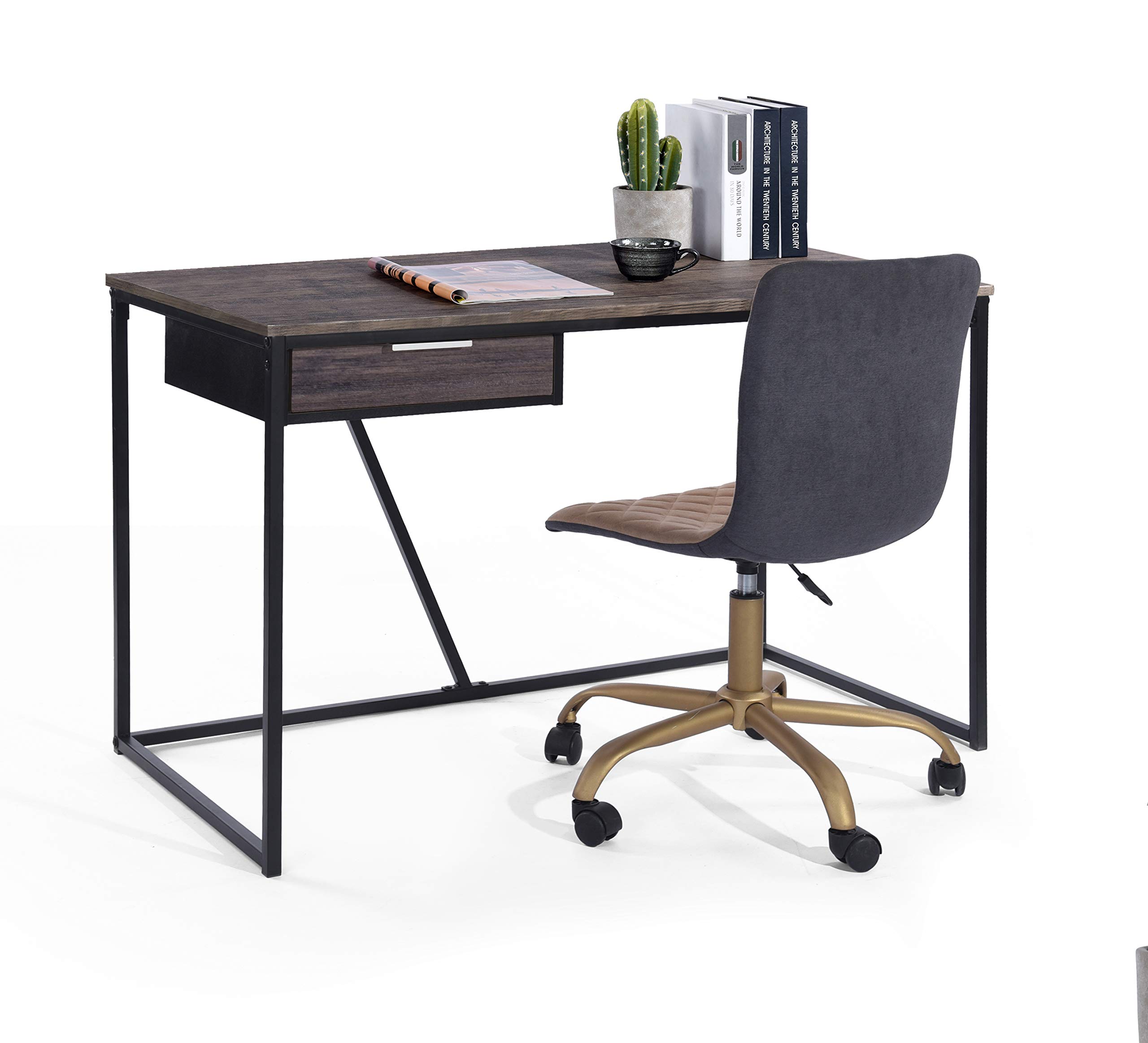 RAAMZO Vintage Brown Finish Computer Writing Study Desk Modern Vintage Home Office with Drawer