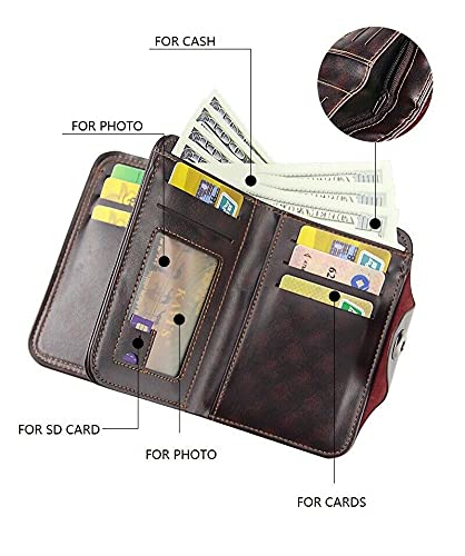 Retro Leather Vertical Section ID Card Holder Wallet with Hasp for Men (Brown)