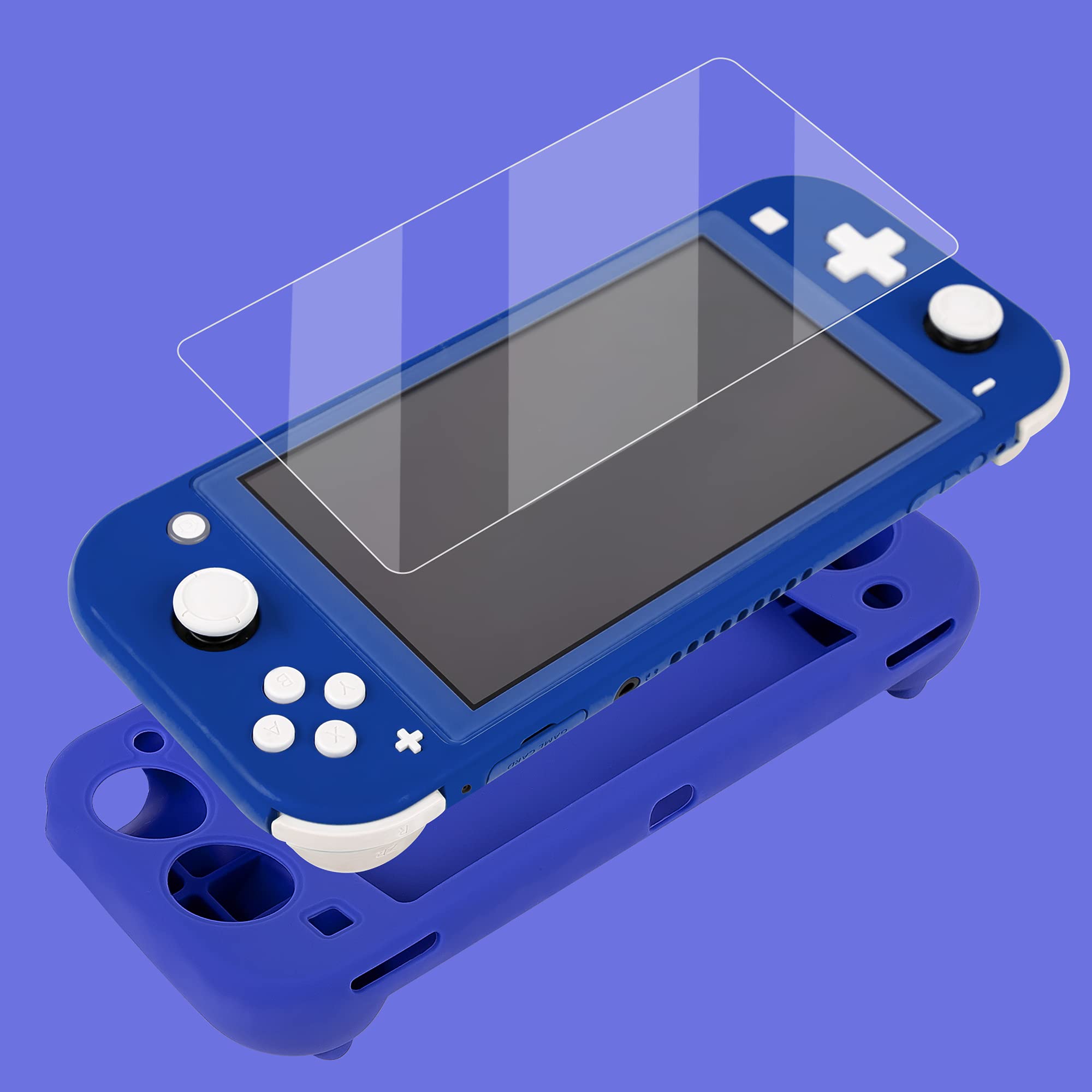 Protective Case for Nintendo Switch Lite, Soft Grip Case Cover with Comfort Ergonomic Handles for Nintendo Switch Lite 2019 [Self Stand][4 Thumb Stick Caps] (Silicone-Blue)