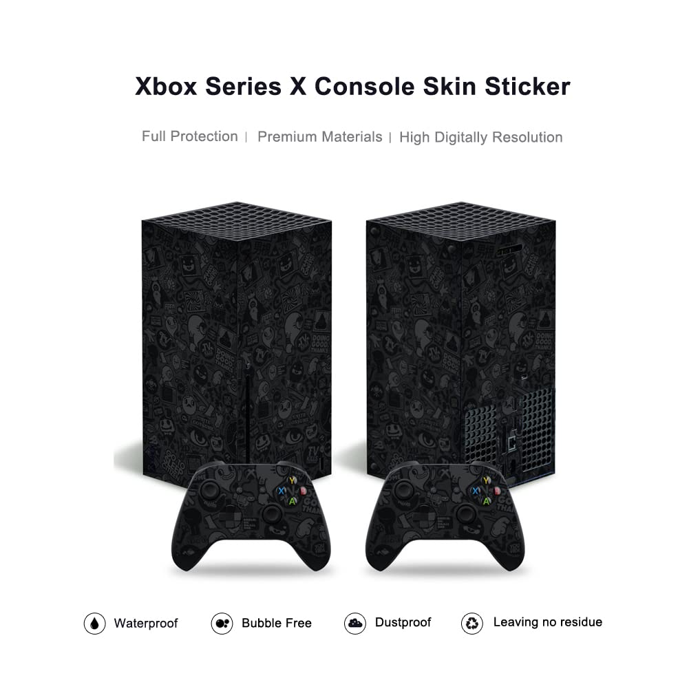 Sticker Decal for Xbox Series X Console and Controller - Full Cover Protective Skin Set Compatible with Xbox Series X(Black Design)