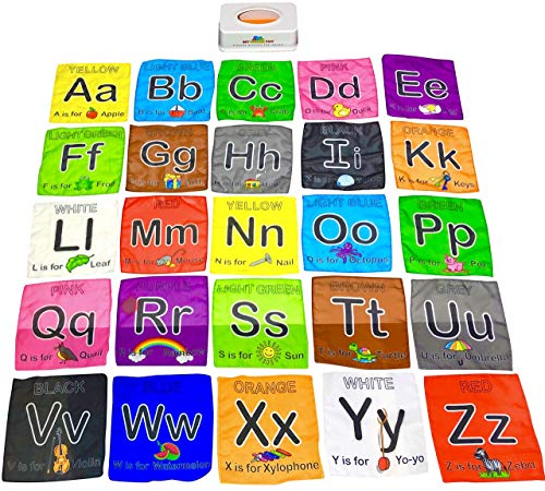 My Tissue Box Toy, Alphabet Set, 26 Chiffon Tissues, Upper and Lower Case Letters, 13 Colors, Machine Washable - Infant to Preschooler