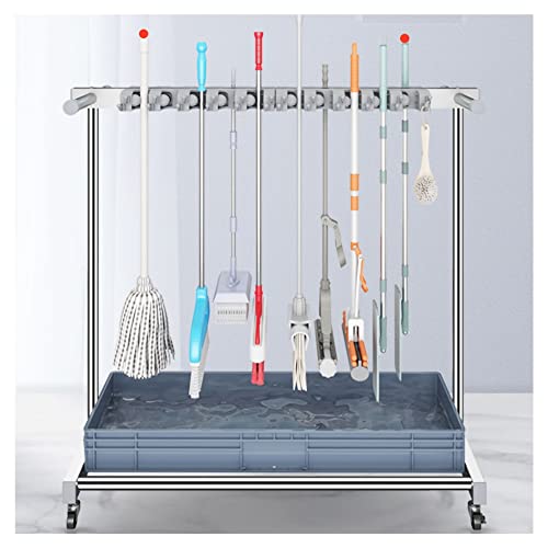 Utility Rack for Mops And Brooms,Cleaning Supplies Organizer,Cleaning Cart,Movable Commercial Mop Broom Holder,Housekeeping Cart, with Universal wheel,Garage,Home,House,Hotel Organization Must Haves (