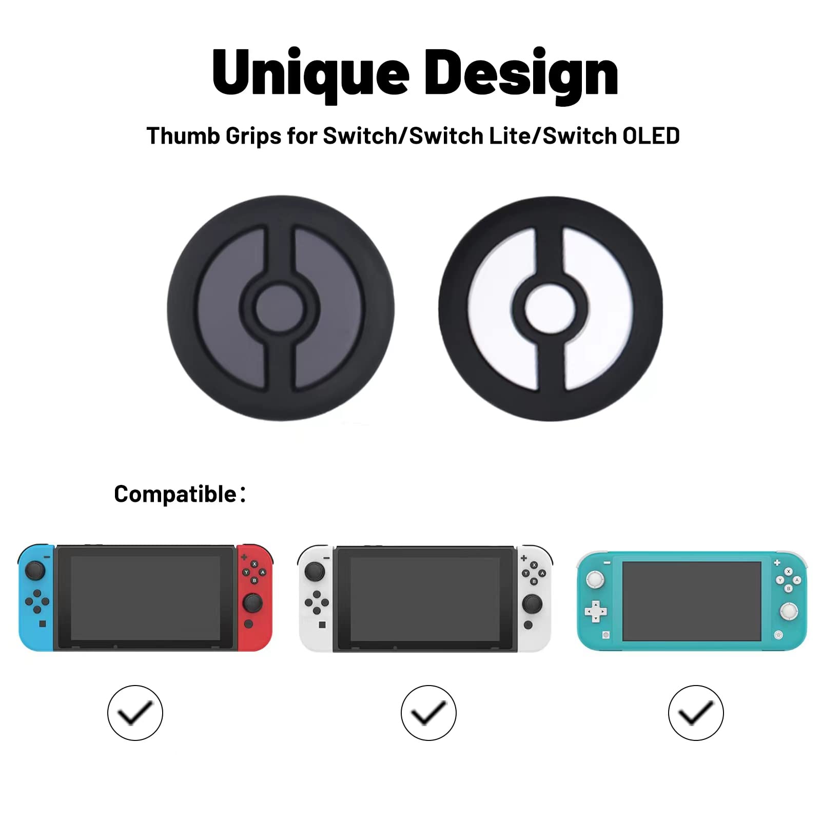 Thumb Grip Set Joystick Caps Compatible with Nintendo Switch/OLED/Lite Console,Silicone Analog Stick Caps for Switch Joy-Con Controllers – White+Black,2 Pairs
