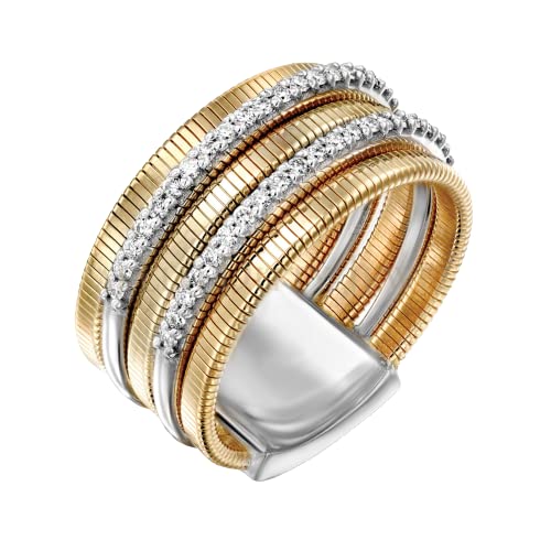 Raffaello Ditty Twotone Stackable Ring - 14k Gold - Natural Pave Diamonds H/VS 8