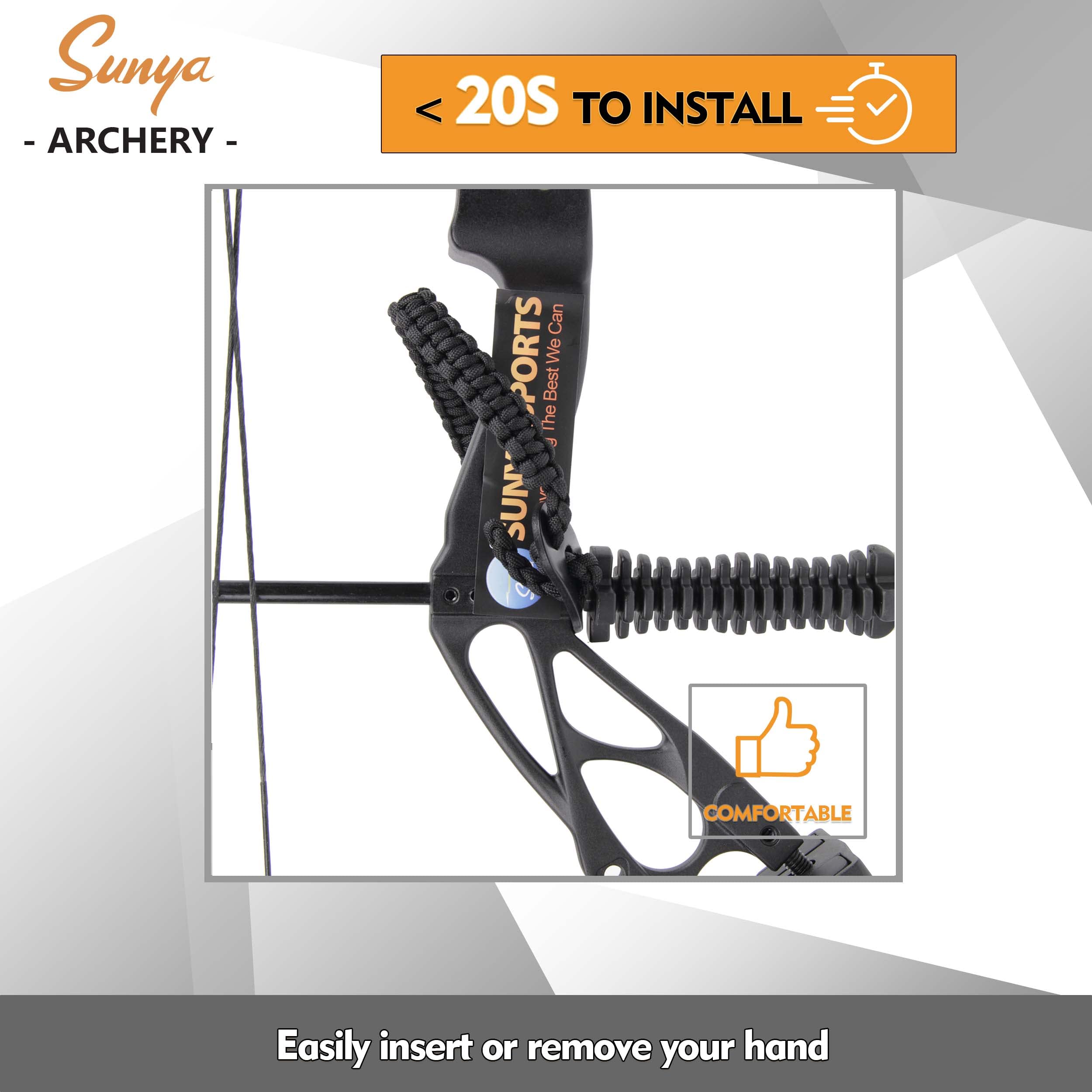 SUNYA Archery Bow Wrist Sling, Paracord Strap Comfortable on Hand.Fit Bow Stabilizer. Full Grain Leather Yoke with Carbon Fiber Texture. (DS Dark Camo CB)