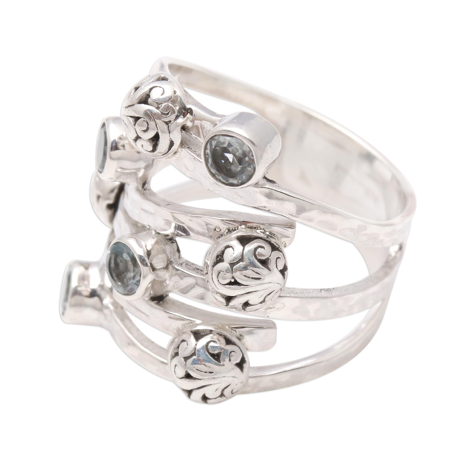 NOVICA Artisan Handmade Blue Topaz Cocktail Ring .925 Sterling Silver from Bali Indonesia Birthstone Gemstone 'Exuberant Beauty'