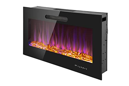 Prominence Home LED Slim Design Electric Fireplace Insert and Wall Mounted Fireplace with 1500 Watt Heater, Log & Crystal Ember Options, Adjustable Realistic Flame and Remote Control, (36 Inch)