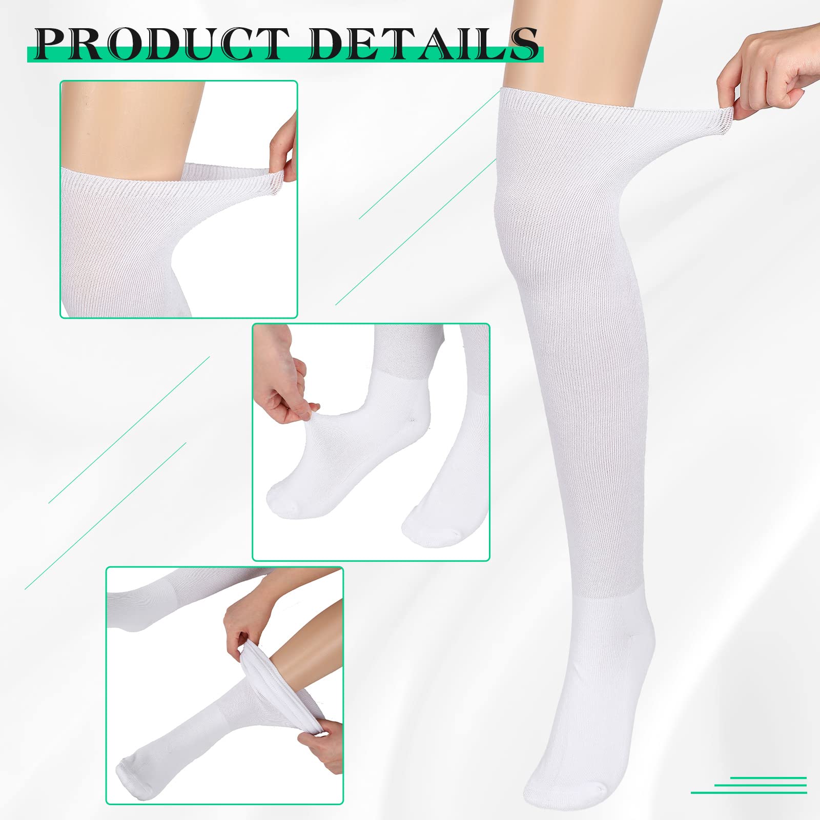 Replacement Sock Liner for Aircast Cast Sock Long Walking Boot Liners Breathable Walking Boot Sock Elastic Cam Walker Boot Line for Women and Men Aircast Compression Walking Boot, White, 2 Pairs
