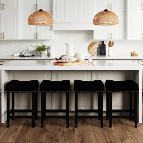 Nathan James Hylie Nailhead Wood Pub-Height Kitchen Counter Bar Stool, 24", Black