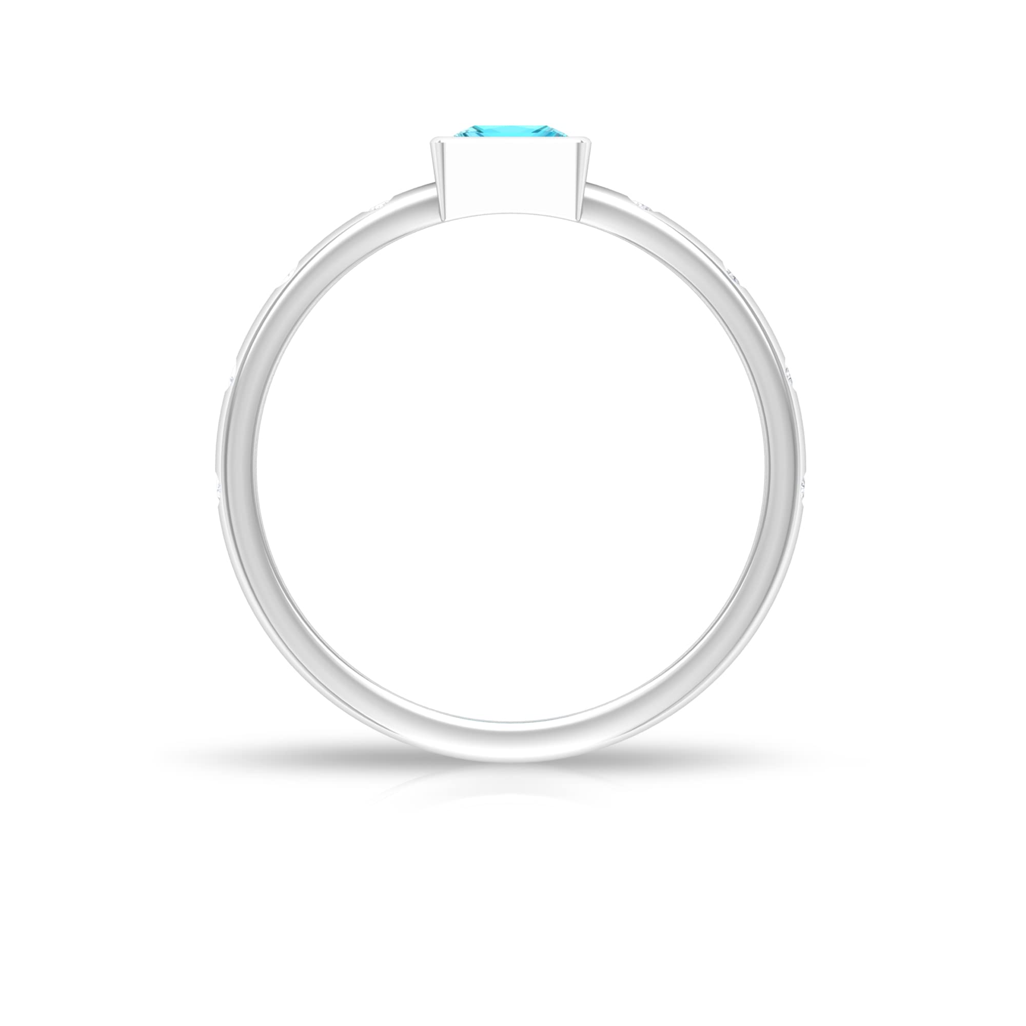Rosec Jewels Certified Natural Swiss Blue Topaz Diamond Promise Ring, AAA Quality, Blue Topaz Diamond Commitment Ring - Ready to Gift, 14K White Gold, Size:US 5.00