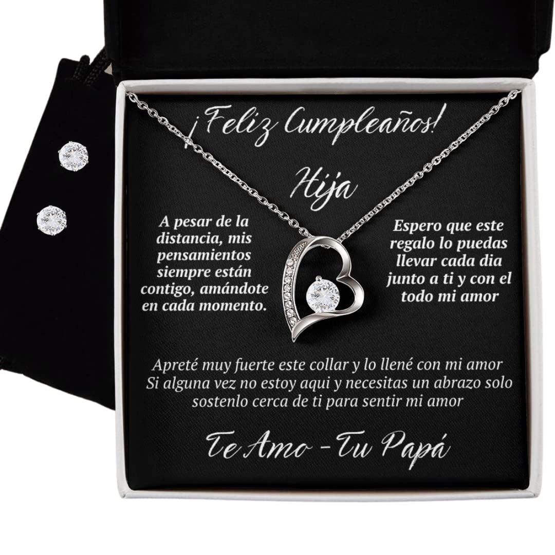 Regalo Para Hija de PapĂĄ a Mi Hija a la Distancia Set de Aretes y Collar de Corazon Para Mujer Regalo De CumpleaĂąos Para Hija, Father and Daughter Necklace Gift Set for Daughter PapĂĄ e Hija Collar Con Mensaje de Amor Personalizado Caja Regalo Incluida (Ca
