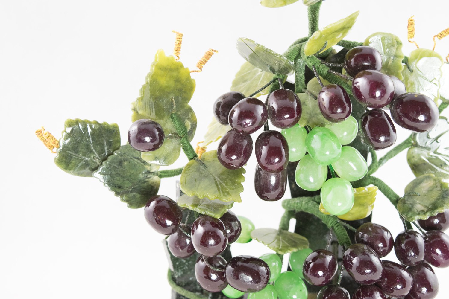 Vintage Chinese Carved Semi Precious Stone Grapes Bonsai Tree # 2016