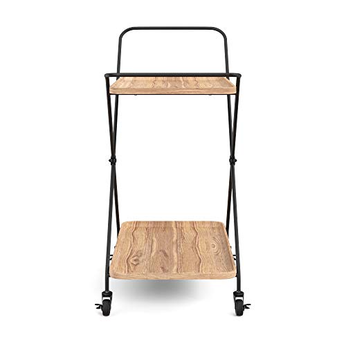 Nathan James Mid-Century Modern Two Tier Rolling Serving, Hallie Wood Bar Cart, Beige/Black
