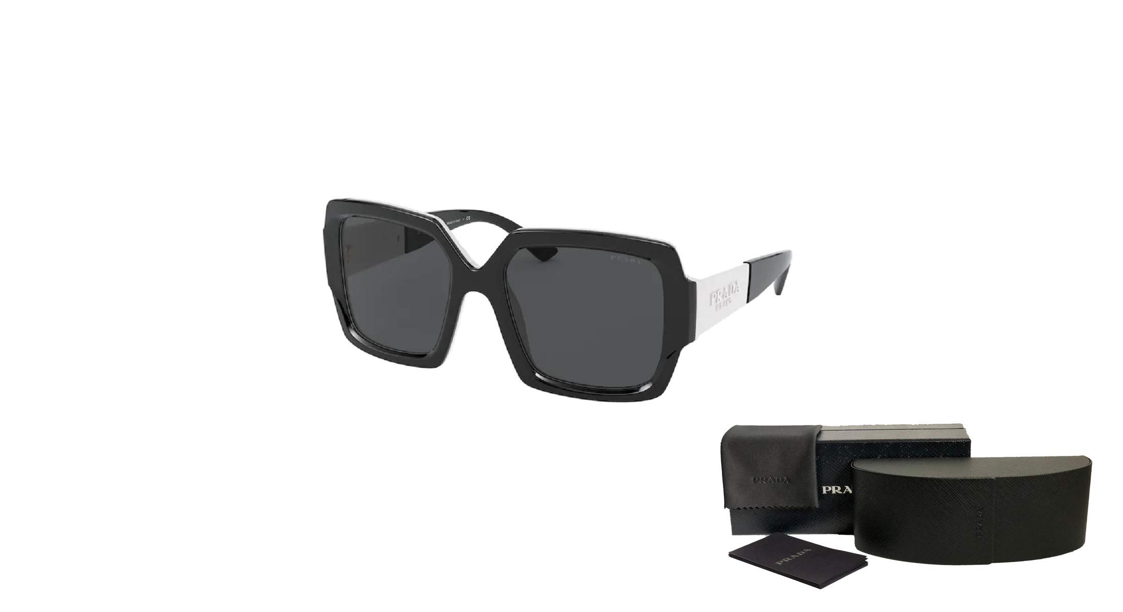 Prada PR21XS YC45S0 54MM Black/White/Dark Gray Square Sunglasses for Women+ BUNDLE With Designer iWear Eyewear Kit
