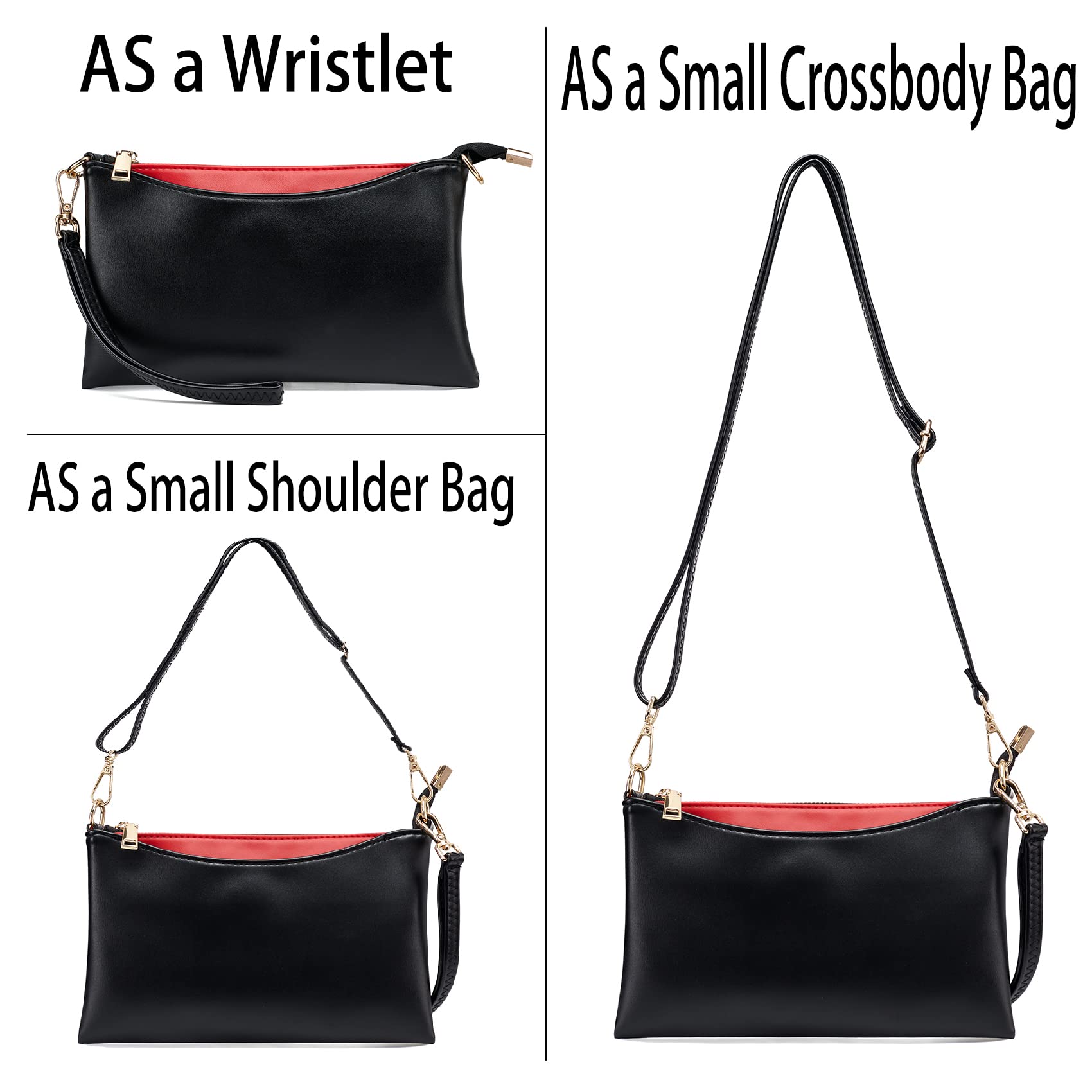 Small Crossbody Bags for Women Clutch Large Wristlet Purses with Removealbe Wrist Strap and Cross Body Strap (Black 02)