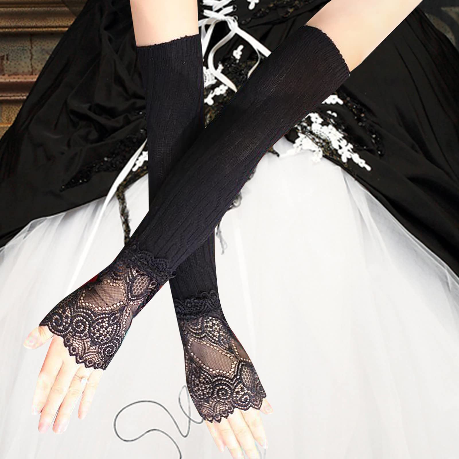 Short Fingerless Gloves Wedding Net Goth Gothic Ladies Lace Black Fancy Dress Gloves Mittens Men Winter Warm