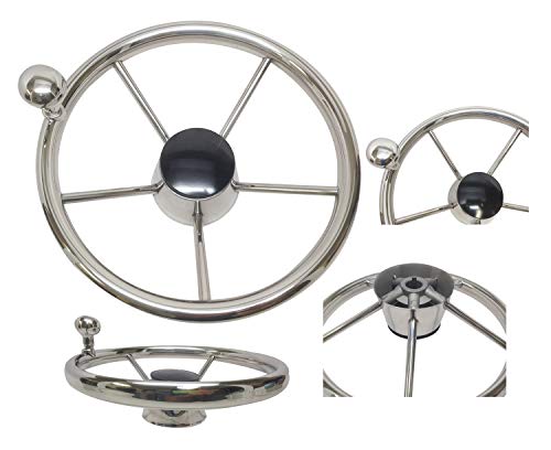 Pactrade Marine Destroyer 11" S.S Steering Wheel Control Knob Black Cap 5 Spoke