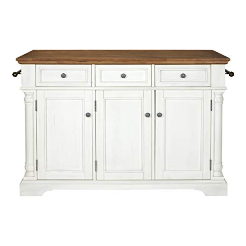 OSP Home Furnishings Cocina Kitchen Island with Wood Top, Drop Leaf and Decorative Steel Hardware, White and Brown