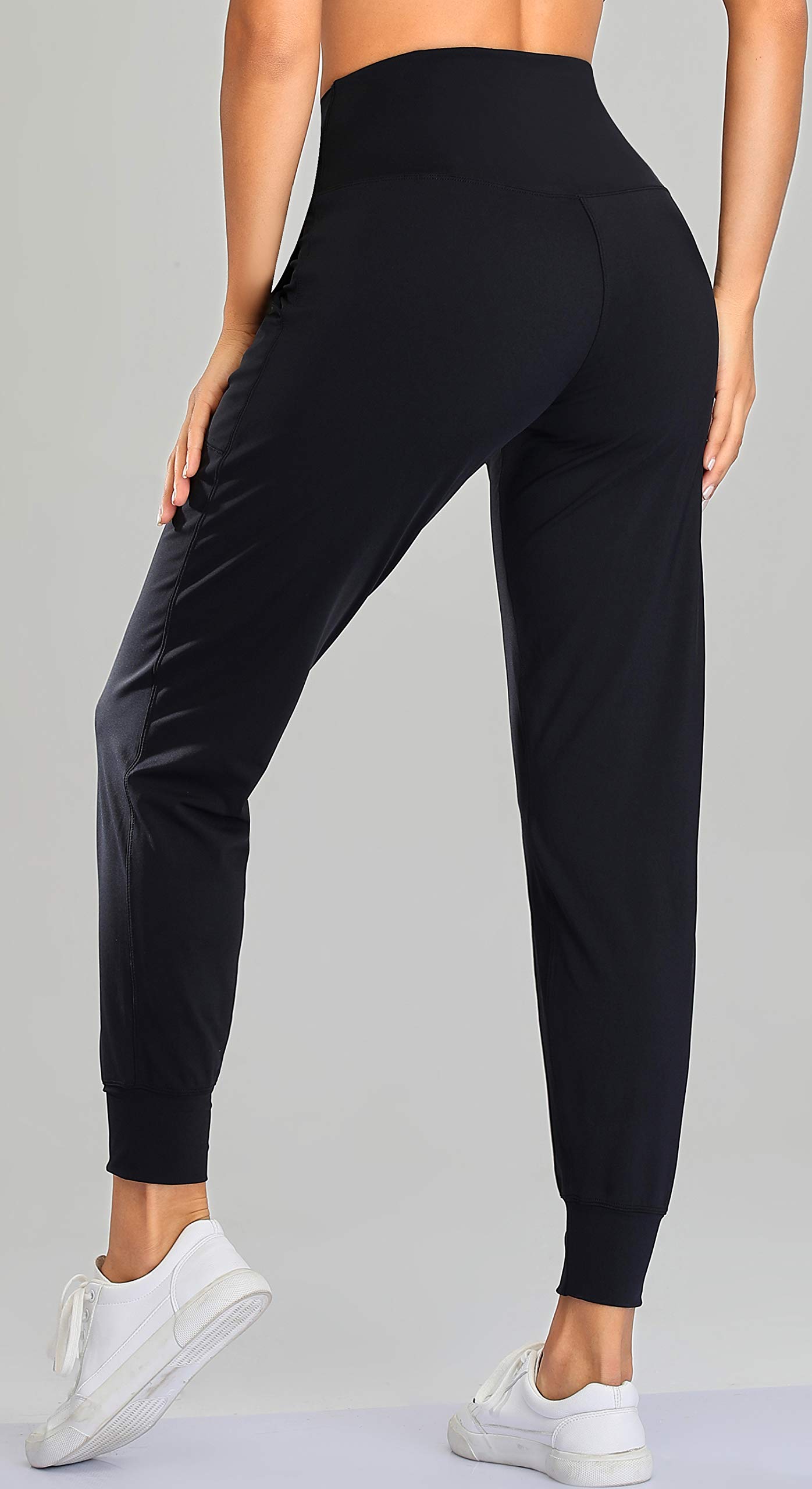 Oalka Women's Joggers High Waist Yoga Pockets Sweatpants Sport Workout Pants Black XL
